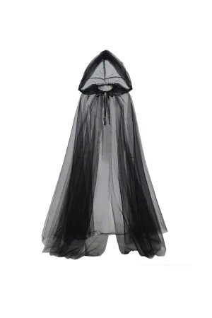 Capa Halloween Adulto Tule Branco com Capuz - Emfantasy